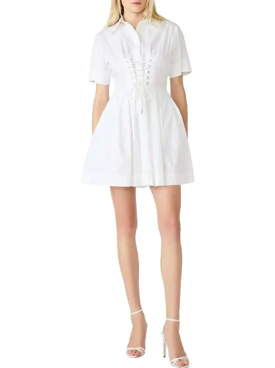 Steve Madden Ninna Lace Front Shirt Dress - White