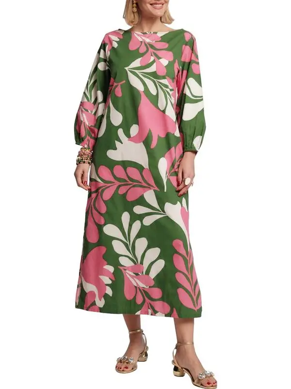 FRANCES VALENTINE Minnow Maxi Dress Mid-century Palm - Treetop/multi