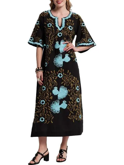FRANCES VALENTINE Peacock Caftan - Black/blue