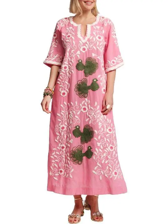 FRANCES VALENTINE Peacock Caftan - Pink/multi