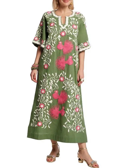 FRANCES VALENTINE Peacock Caftan - Treetop/multi