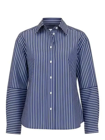 CALLAS MILANO Aura Lantern Sleeve Striped Shirt - Navy/white
