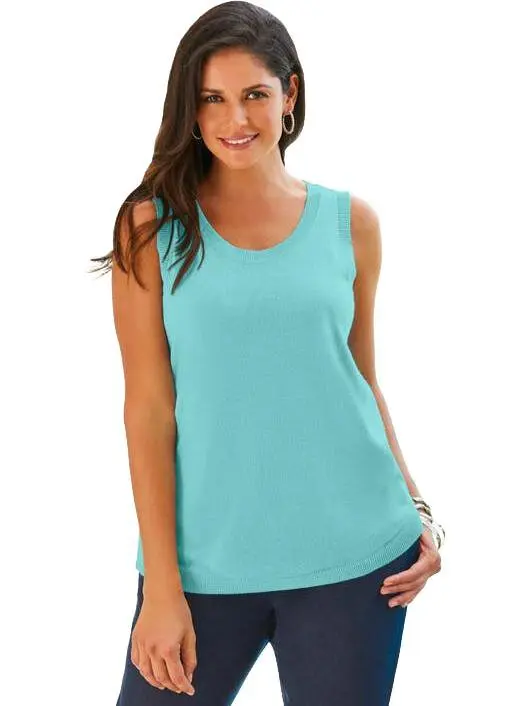 JESSICA LONDON Scoop-neck Sweater Tank - Azure Mist
