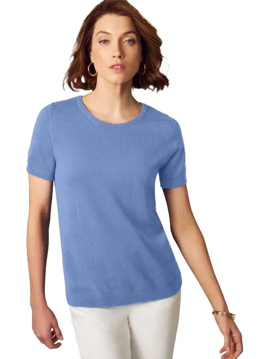JESSICA LONDON Fine Gauge Crewneck Knit Shell - Azure Mist