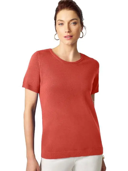 JESSICA LONDON Fine Gauge Crewneck Knit Shell - Burnt Red