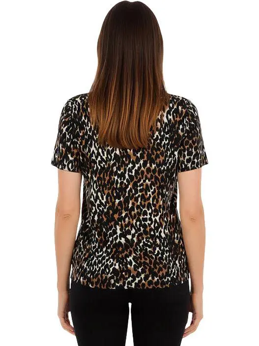JESSICA LONDON Fine Gauge Crewneck Knit Shell - Navy Offset Houndstooth
