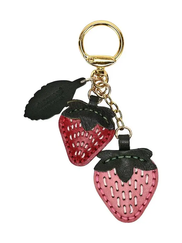 OLD TREND Strawberry Leather Keychain Charm - Blush & Ruby
