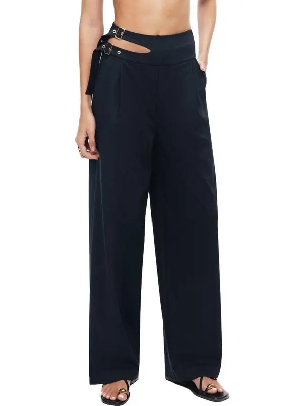 NOCTURNE Cut-out Waist Wide-leg Pants - Black