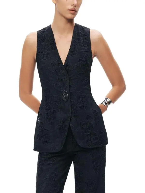 NOCTURNE Textured Tailored Vest - Black