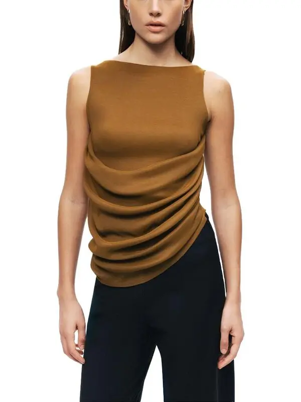 NOCTURNE Draped Sleeveless Blouse - Camel