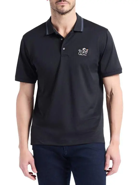 Robert Graham Monkey Business Embroidered Cotton Piqué Polo - Black