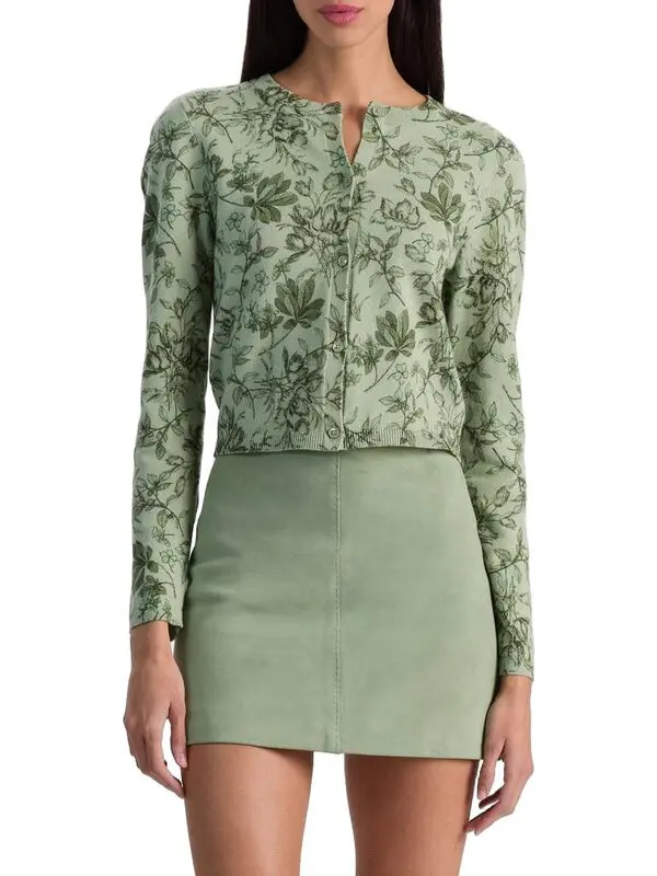 Alice + Olivia Carson Print Crop Cardigan - Mystic Garden Sage