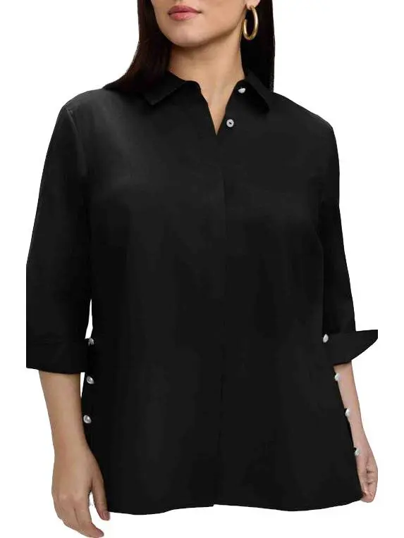 Foxcroft Beatrice Side Button Shirt - Black