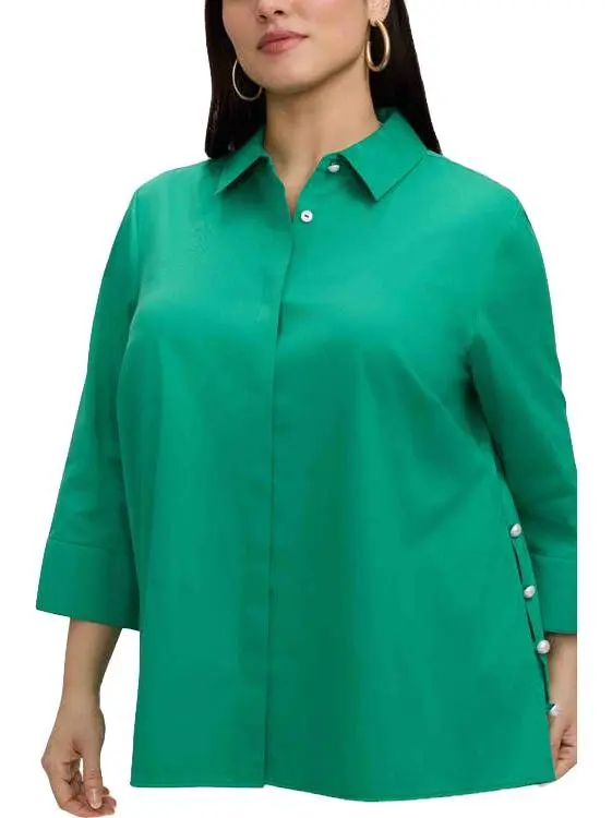 Foxcroft Beatrice Side Button Shirt - Kelly Green
