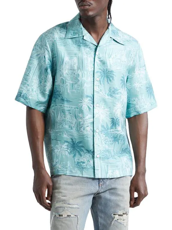 Amiri Chateau Sketch Silk Camp Shirt - Ceramic Teal
