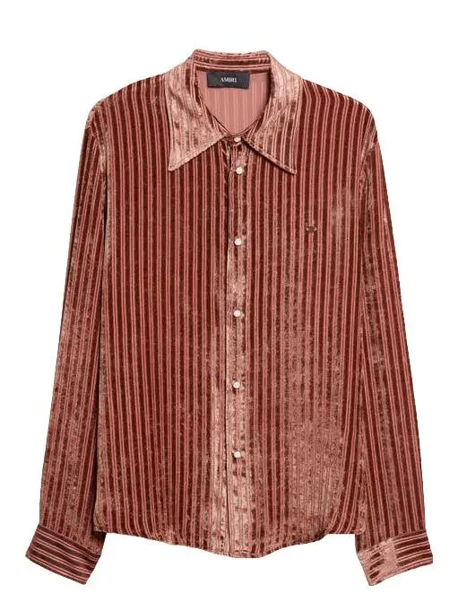 Amiri Stripe Wool & Silk Velvet Button-up Shirt - Terracotta Archived