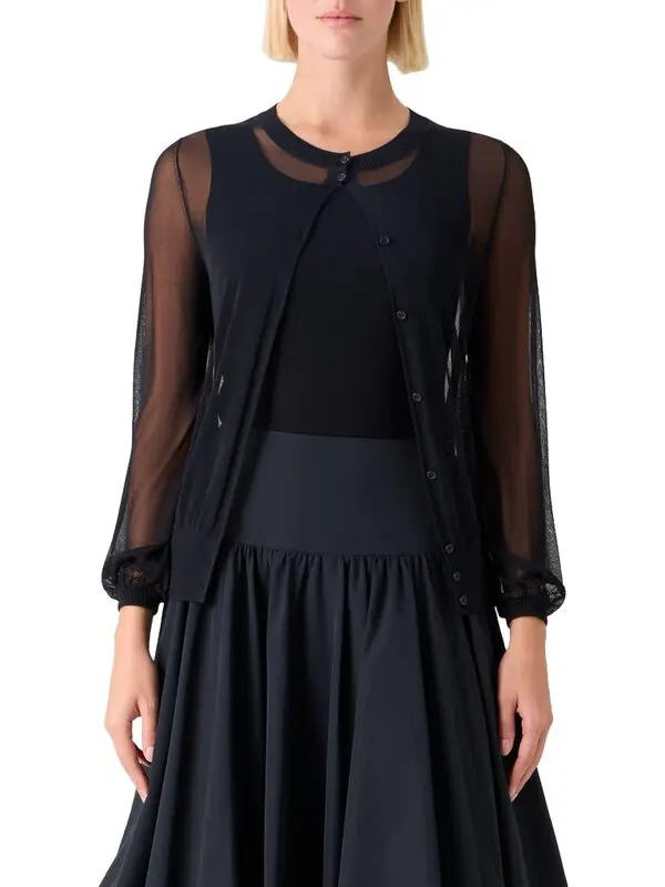Akris Sheer Knit Cardigan With Bishop Sleeves - Black