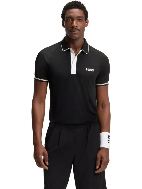 BOSS Active Slim-fit Polo Shirt With Moisture Management - Black