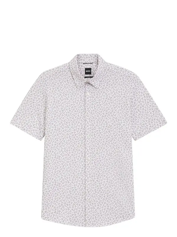 BOSS Printed Slim-fit Shirt In Cotton-blend Jersey - Light Beige