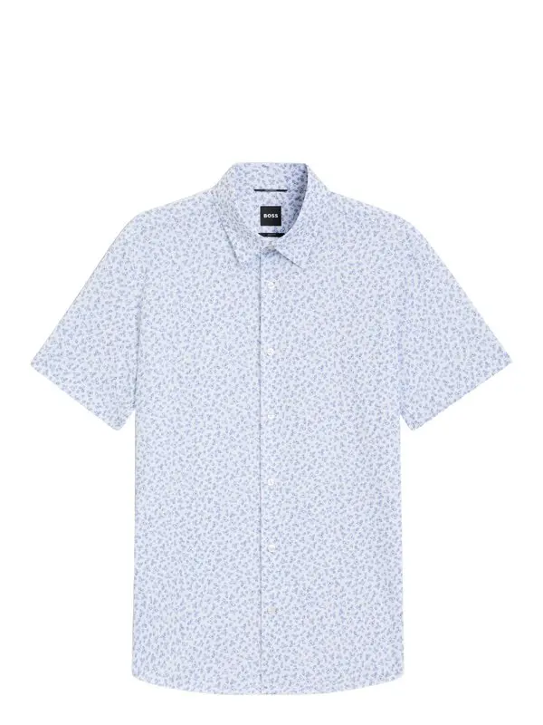 BOSS Printed Slim-fit Shirt In Cotton-blend Jersey - Light Blue