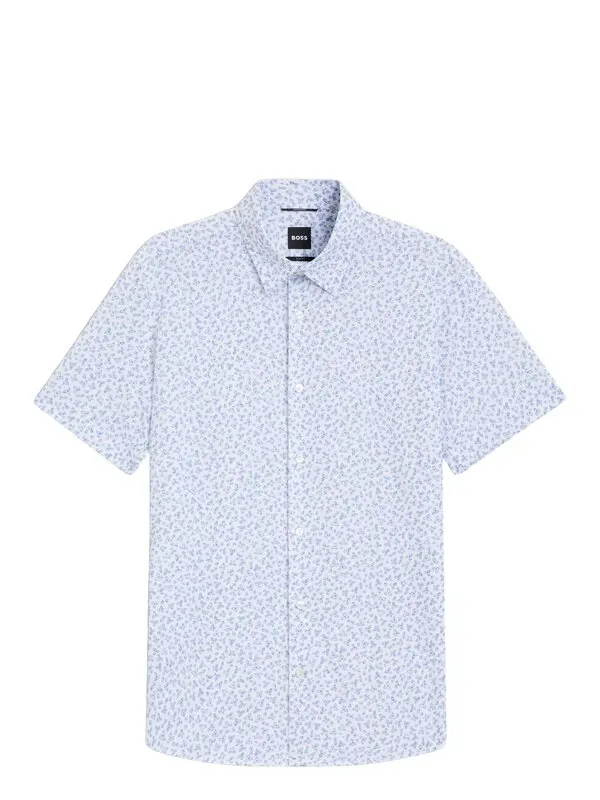 BOSS Printed Slim-fit Shirt In Cotton-blend Jersey - Light Blue