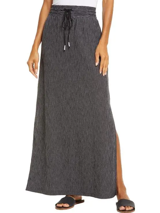 Caslon Drawstring Knit Maxi Skirt - Black- White Aubrey Stripe