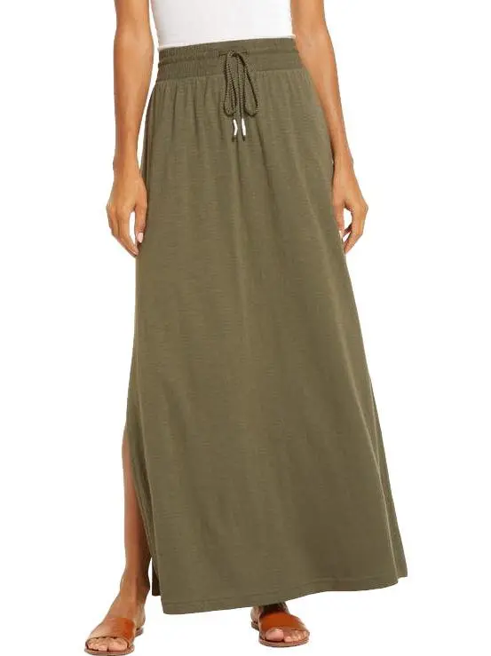 Caslon Drawstring Knit Maxi Skirt - Olive Sarma