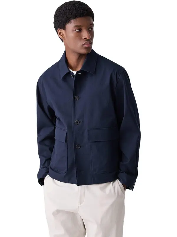 Theory Button-front Jacket In Moonsoft Cotton - Baltic