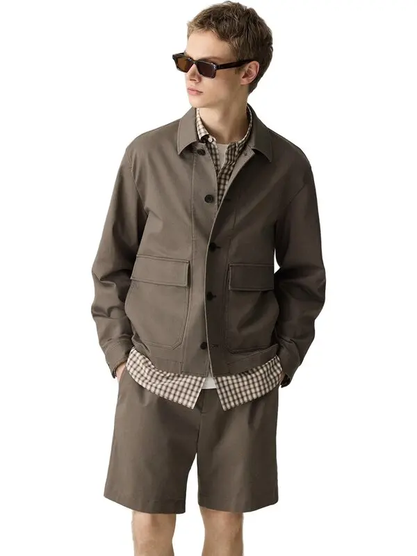 Theory Button-front Jacket In Moonsoft Cotton - Morel