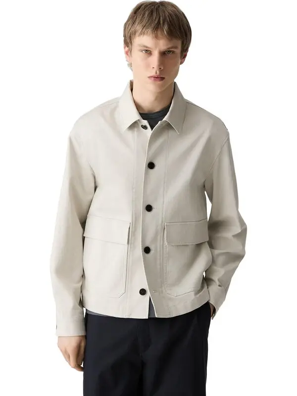 Theory Button-front Jacket In Moonsoft Cotton - Winter Ivory