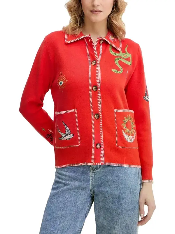 NEVER FULLY DRESSED Embroidered Cardigan - Red