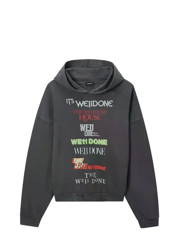 We11Done Hooded Graphic Print Sweatshirt - Grey