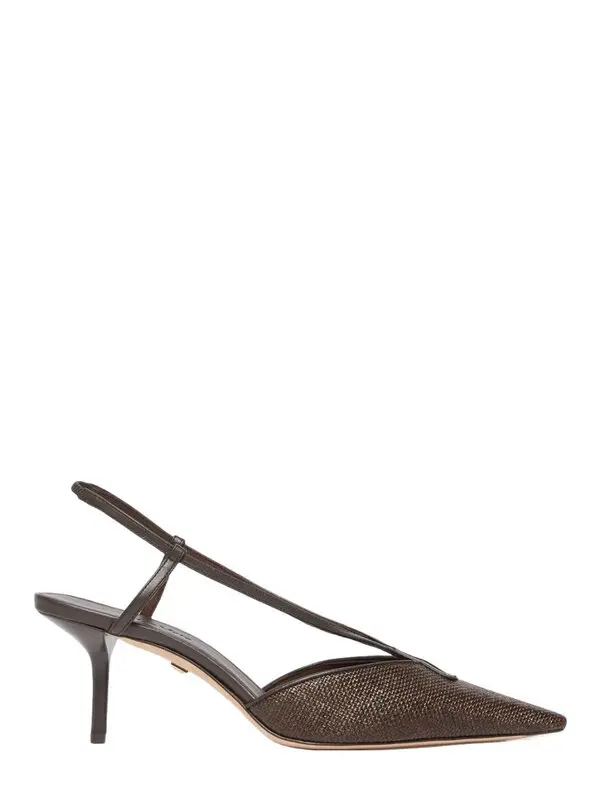 Max Mara Raffia-effect Canvas Slingbacks - Dark Brown