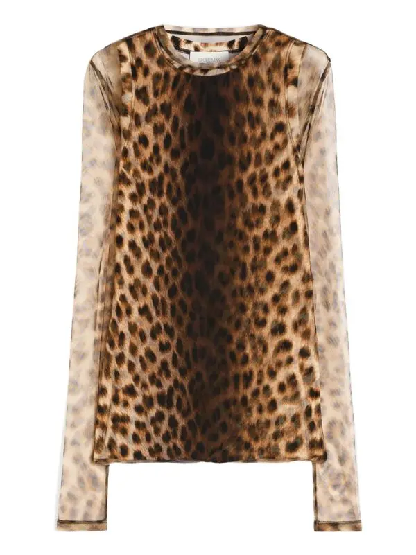 Max Mara Animal-print Bi-material Top - Beige Shaded