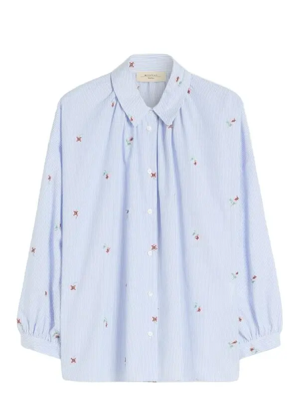 Max Mara Poplin Shirt With Embroidery - Light Blue