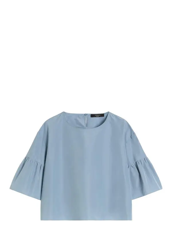 Max Mara Cotton Taffeta Cropped Blouse - Light Blue