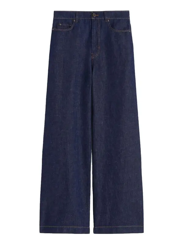 Max Mara Linen And Cotton Denim Flare Jeans - Navy