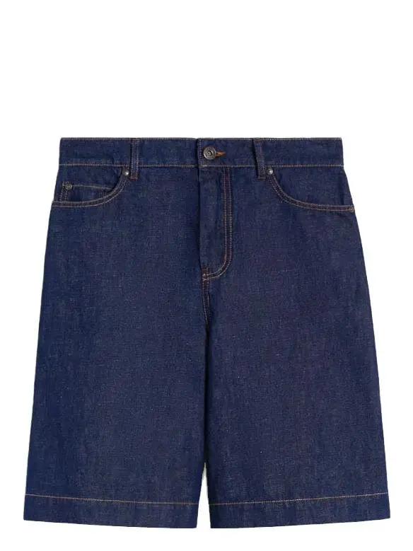 Max Mara Cotton And Linen Denim Bermuda Shorts - Navy