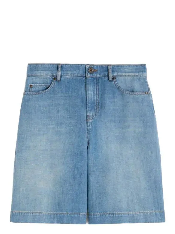 Max Mara Cotton And Linen Denim Bermuda Shorts - Navy