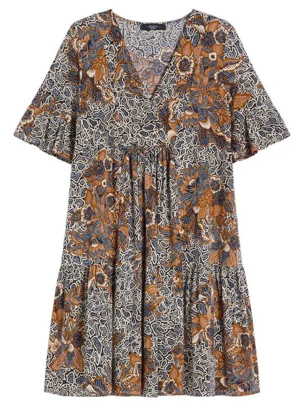 Max Mara Printed Cotton Jersey Kaftan Dress - Navy