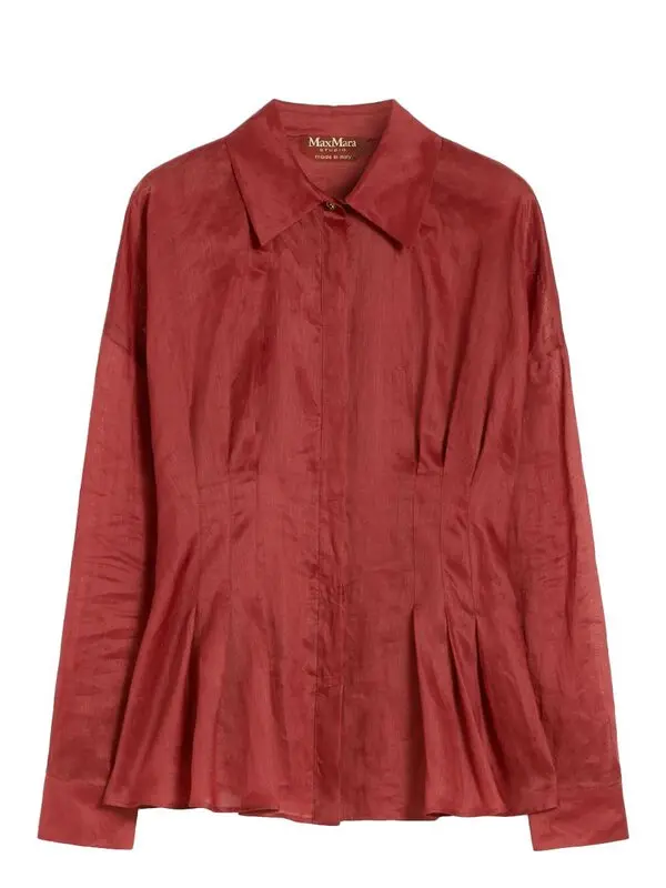 Max Mara Long-sleeved Ramie Corset Shirt - Brick Red