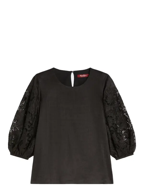 Max Mara Ramie Gauze T-shirt With Broderie Anglaise - Black