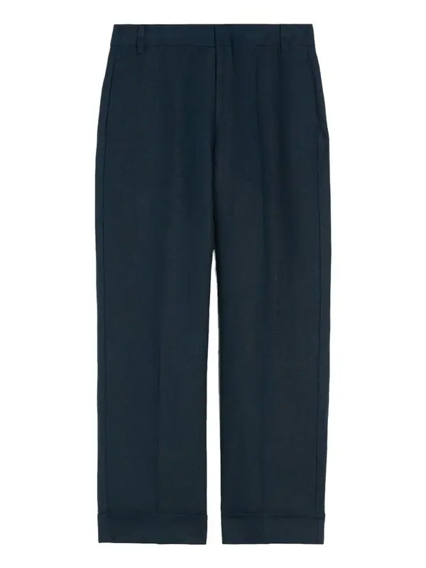 Max Mara Linen Basketweave Straight Trousers - Midnightblue