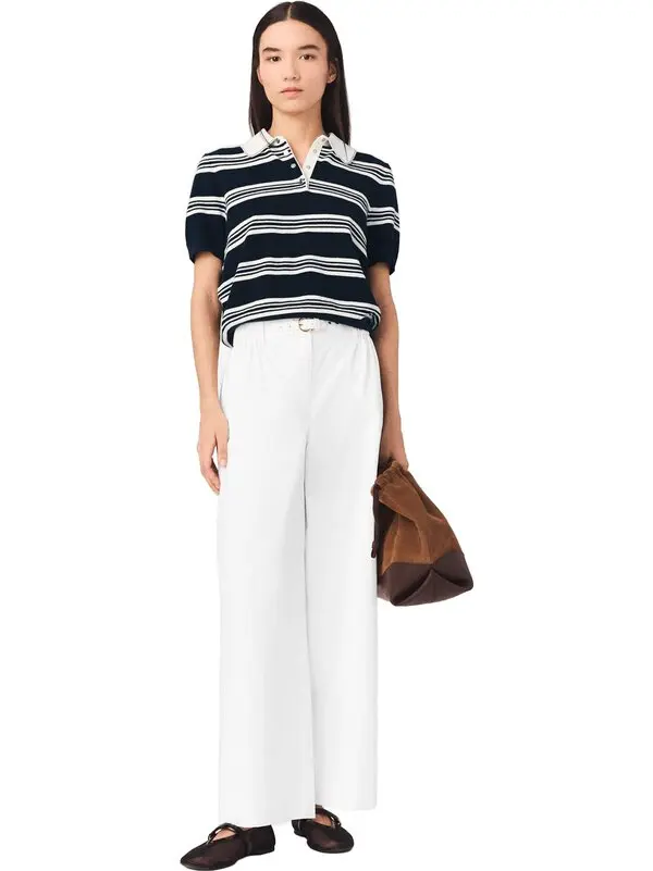 Maje Cotton Wide-leg Trousers - White