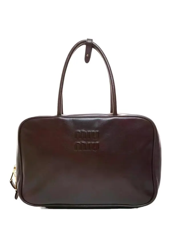 Miu Miu 2020 Logo Leather Bowling Bag - Brown