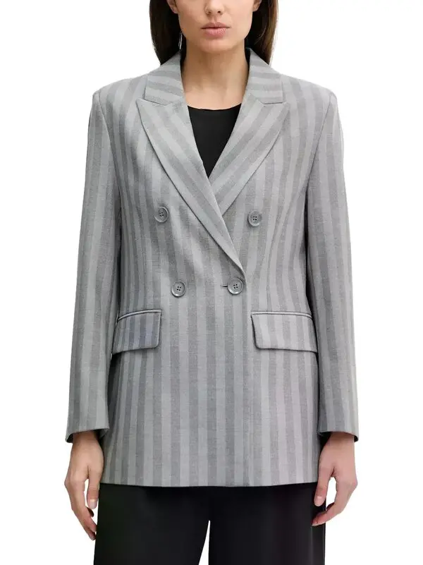 Sisley Striped Double-breasted Blazer - Grey