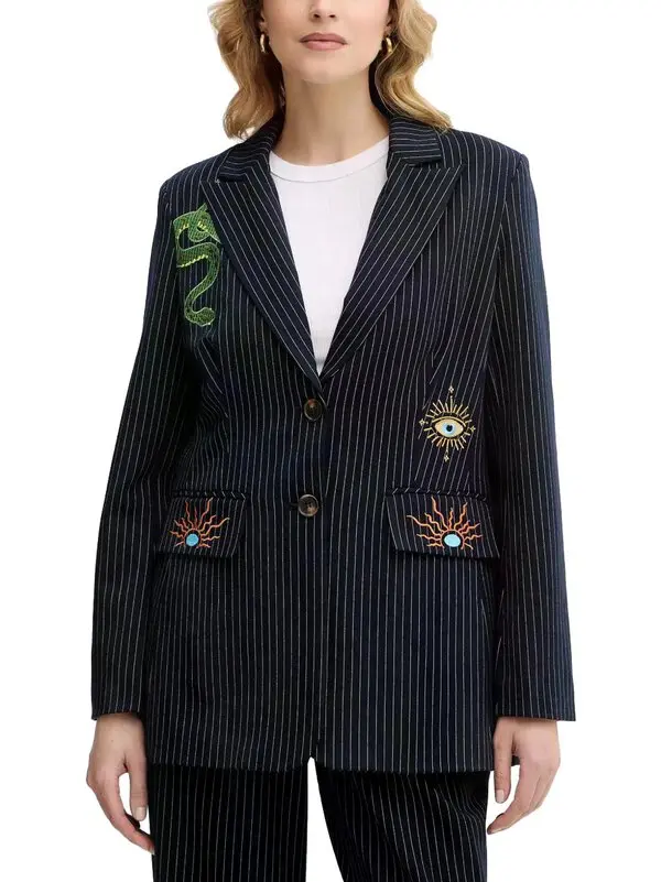 NEVER FULLY DRESSED Taylor Striped Embroidered Blazer - Blue