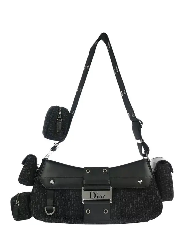 Dior 2002 Trotter Canvas Shoulder Bag - Black