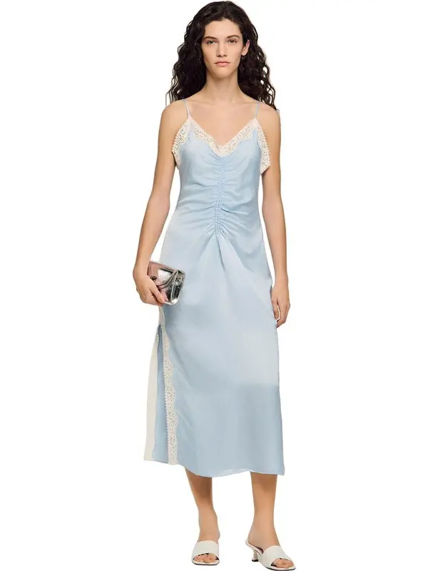Sandro Satin-effect Maxi Dress With Straps - Sky Blue