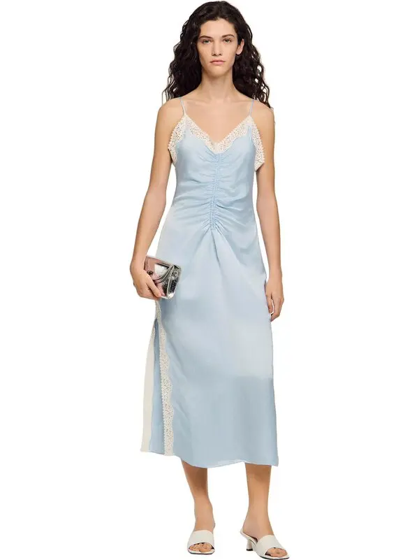 Sandro Satin-effect Maxi Dress With Straps - Sky Blue
